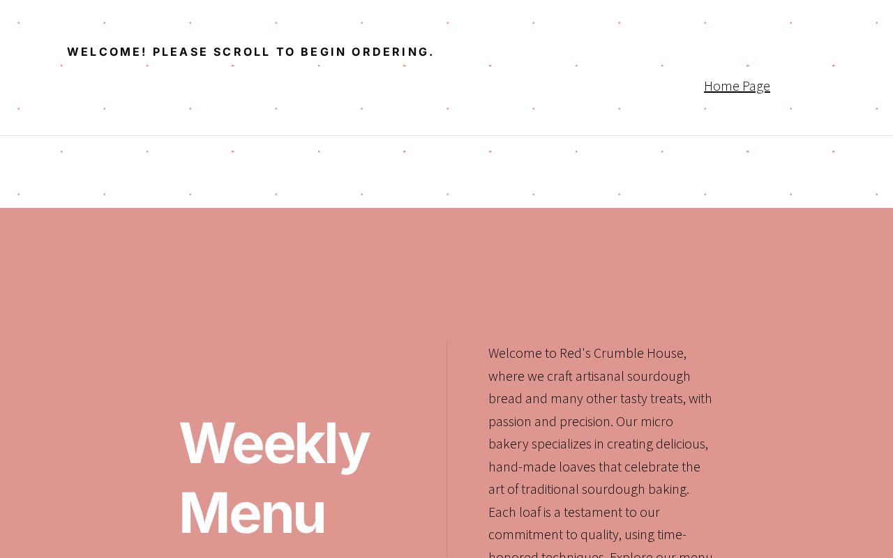 Red's Crumble House Menu